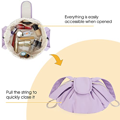 Barrel Drawstring Makeup Bag Large Cosmetic Bag Toiletry Organizer for Women (Purple)