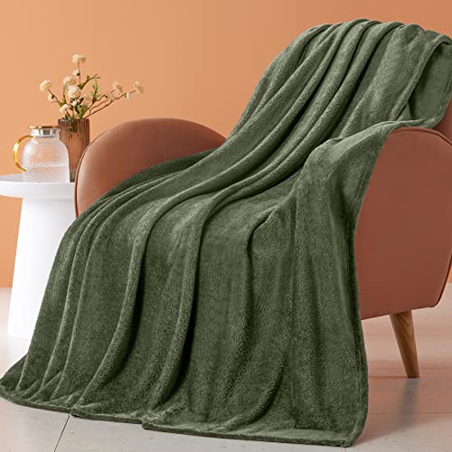 BEAUTEX Fleece Blanket Twin Size Super Soft Flannel Throw Blanket Lightweight Fuzzy Plush Blanket for Couch Sofa or Bed All Seasons (Olive Green, 60" x 80")