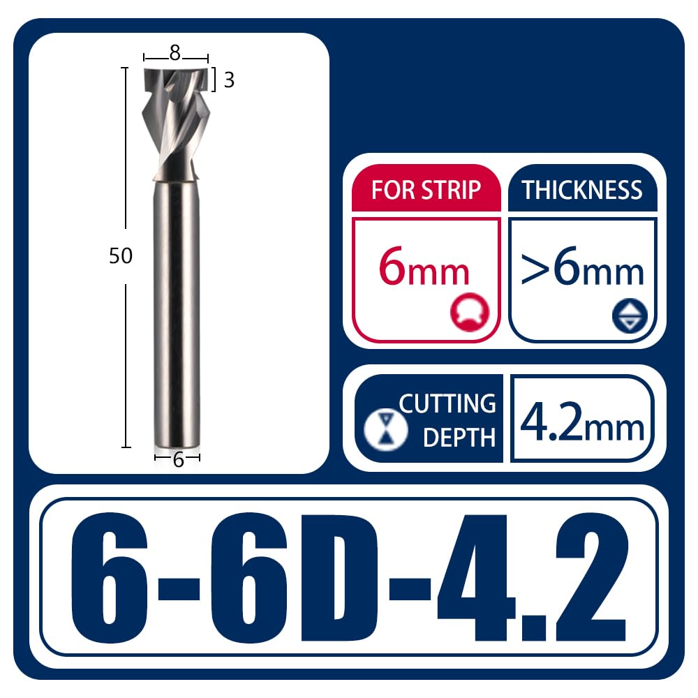 1Pcs CNC Router Bits Engraving Cutter 6mm/8mm Neon Light Strip Slotting Bits Tungsten Carbide Steel End Mill Neon LED Lights Slotting Milling Cutter for Polystyrene Acrylic (6-6D-4.2)