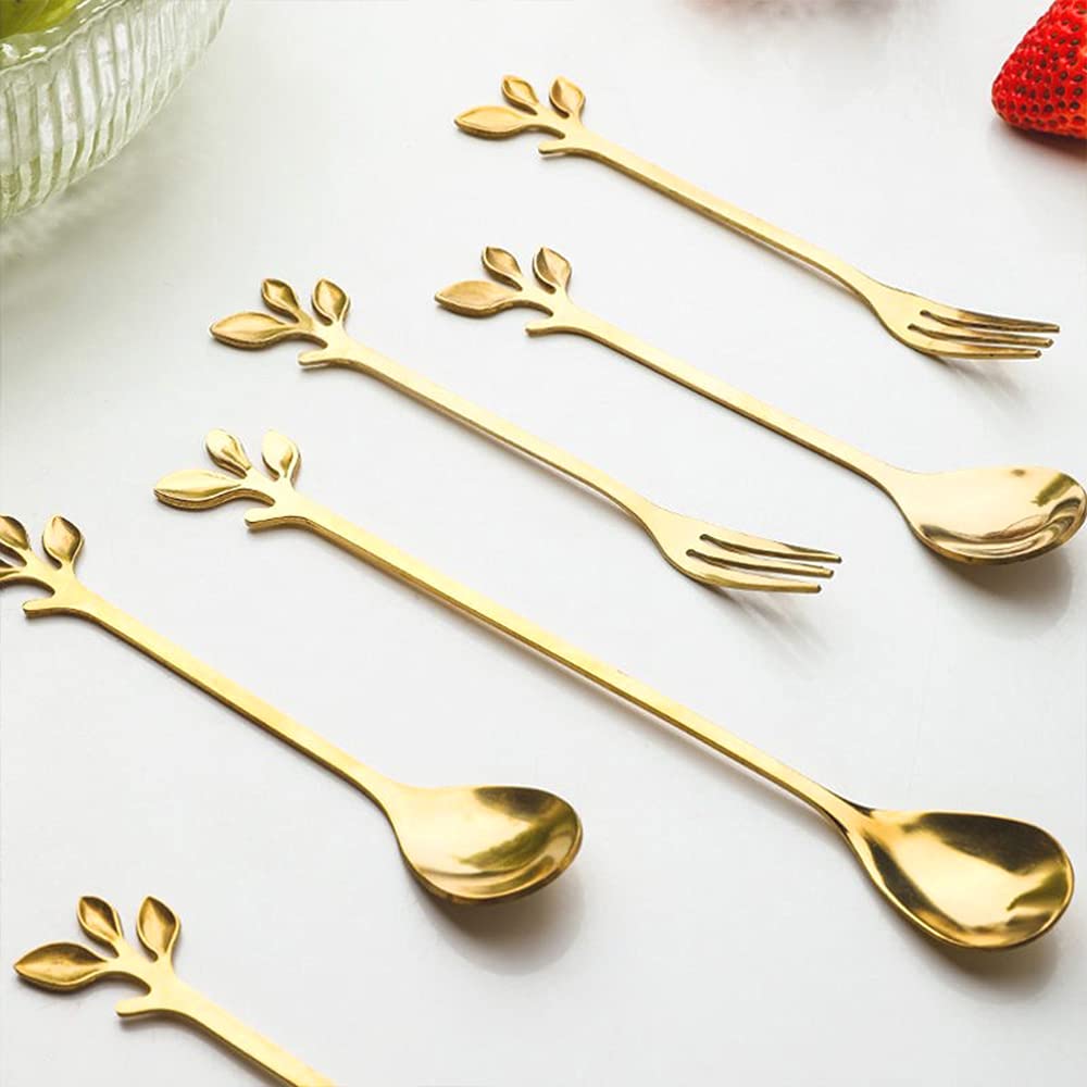 13 Piece Gold Mini Spoons and Forks with Swan Spoon Holder Small Spoons for Dessert Appetizer Spoons Stainless Steel Gold Serving Spoons Utensils for Coffee Tea Party Dessert Table