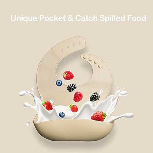 Tenmon Silicone Baby Bibs, Silicone Bibs for Babies Toddlers Girls and Boys, Soft Adjustable Waterproof Bibs, Baby Feeding Bibs (Natural)