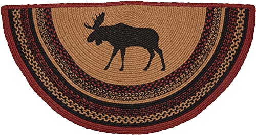 VHC Brands Cumberland Rustic Kitchen Rug, Cozy Natural & Dyed Jute Moose Pattern Tan Entryway Doormat Half Circle 16.5x33