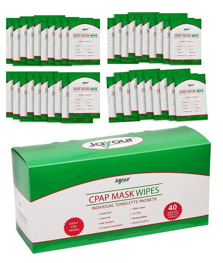 40 Pack - Travel CPAP Mask Wipe Towelettes - 40 Wipes Total {1 Wipe Per Packet} Unscented, 100% Cotton, Lint Free | For Cleaning CPAP Mask | Perfect For Travel