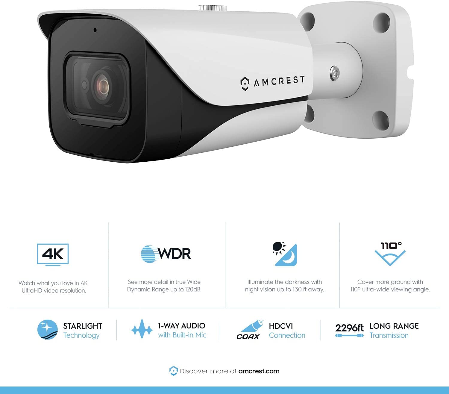 Amcrest 4K Analog Outdoor Security Camera, Bullet 4K (8MP) @15fps, CCTV-Coax-BNC, 98ft Night Vision, IP67 Metal, 125° Angle, Mic, White (Not an IP Camera) (DVR Required, Not Included) (AMC4KBC28-W-V3)