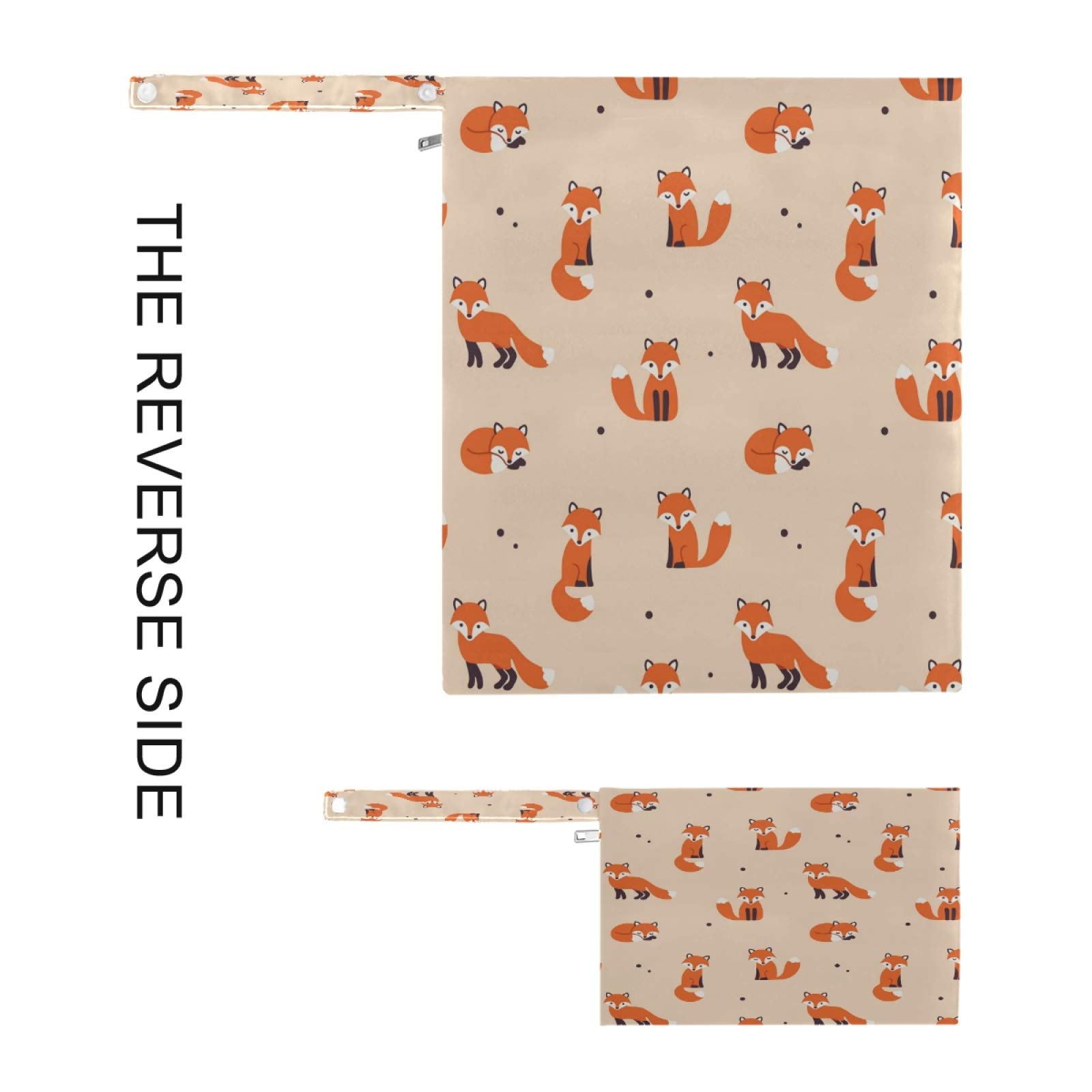 Cute Animal Fox Pattern Wet Dry Bag Set Waterproof Reusable Baby Diaper Bags Organizer with Two Zippered Pockets for Travel Beach Swimming Swimsuit Wet Clothes 2 Pack