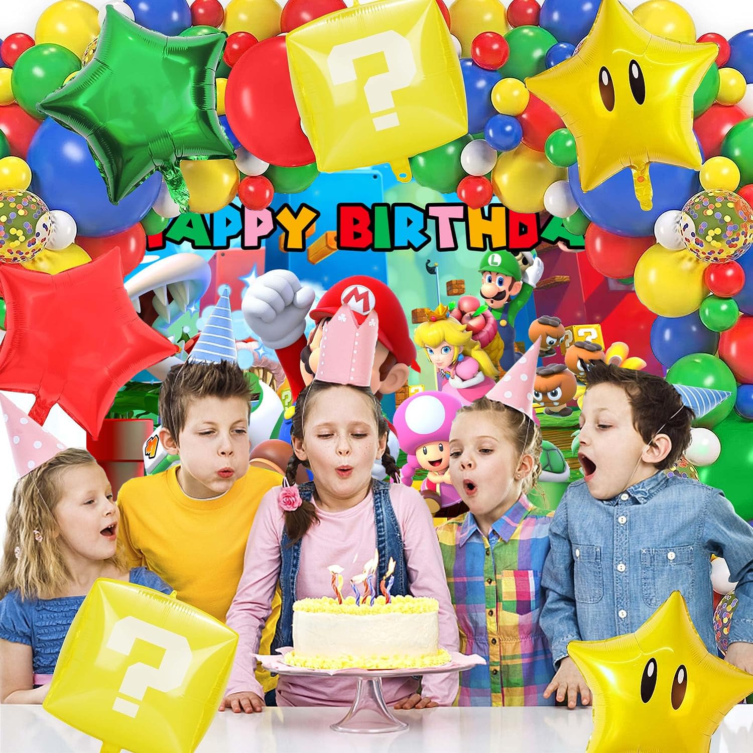 1Pcs Mario Party Decoration Banner Photography Background for Kids Birthday Party Mario Photo Booth Props (4.16X2.3 Ft)