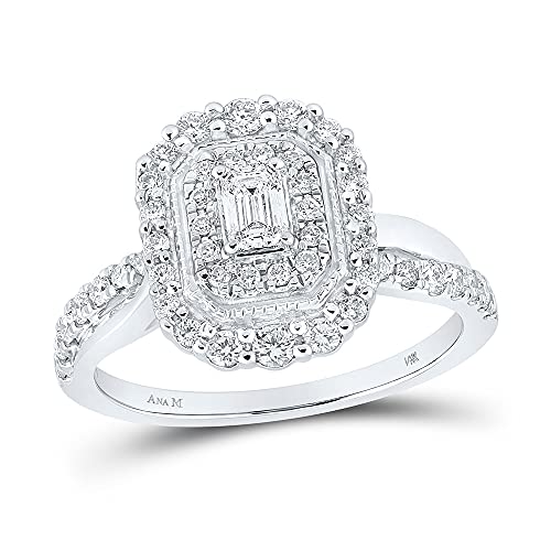 14kt White Gold Emerald Diamond Halo Bridal Wedding Engagement Ring 3/4 Cttw