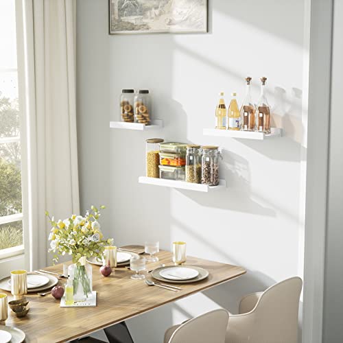 Alsonerbay White Floating Shelves, Floating Shelves Wood for Wall Storage, Wall Shelf for Bedroom, Living Room, Bathroom, Kitchen, Office and More, Set of 3