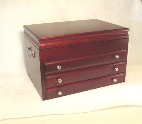 American Chest Co. #J03C Majestic- 3 Drawer Jewelry Chest, Solid Cherry, Made in the USA, Heritage Cherry finish