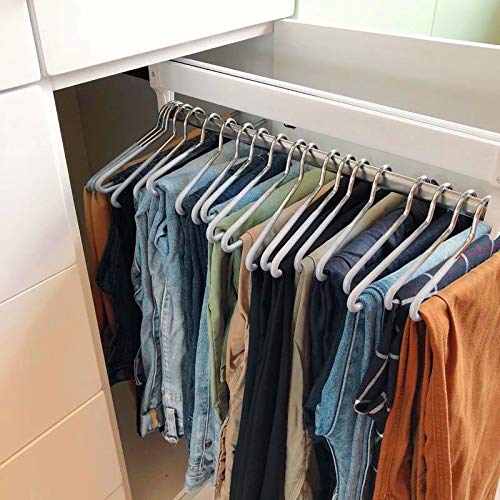 Top Mount Pull Out Wardrobe Closet Cloth Jacket Rod Hanger Retractable Hanging Rack Bar Ball Bearing Rail Slide Pull-Out Heavy Duty White (30CM 12")