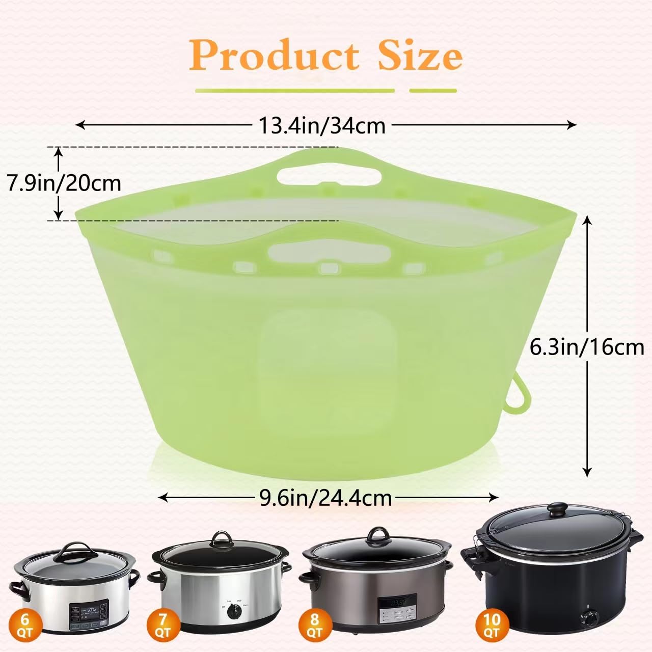 2pcs Silicone Slow Cooker Liners, Foldable Slow Cooker Liners for 6-7-8-10 Quarts, Reusable Crock-Pot Liners with Buttons and Hooks for Oval or Round Pot, Leakproof & Easy Clean, Green+Blue