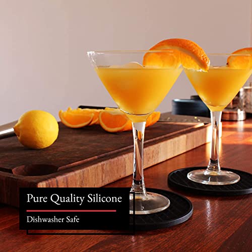 Barvivo Black Silicone Coasters for Drinks - Anti Slip Coaster Sets with Holder, 8 Pack - Cup Coasters for Tabletop Protection in Office or Home - Unbreakable Table Coaster for Outdoor and Indoor