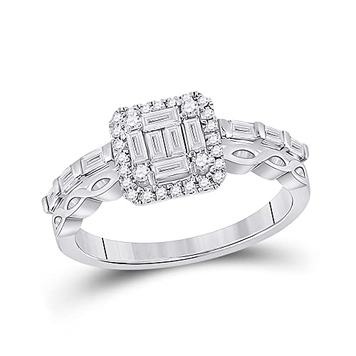 14kt White Gold Baguette Diamond Square Bridal Wedding Engagement Ring 5/8 Cttw