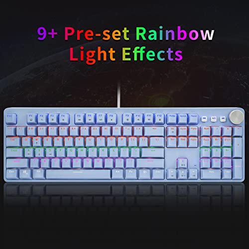 HUO JI BT-855 Mechanical Gaming Keyboard, USB Wired with Red Switches, Rainbow LED Backlit, Multimedia Keys, 108 Keys No Conflict, Blue