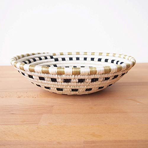 African Basket- Gatonde/Rwanda Basket/Woven Bowl/Sisal & Sweetgrass Basket/White, Black, Gold