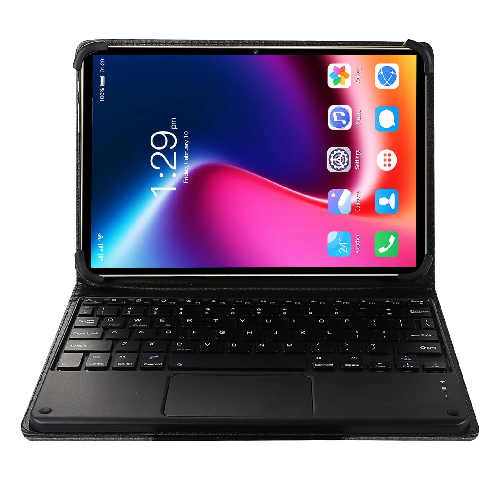 2 in 1 Tablet, 10.1 Inch 8GB 256GB FHD Tablet with Keyboard, 5G WiFi 4G Calling Tablet PC with Night Reading Mode for Office, Gaming 100β240V Yellow (US Plug)