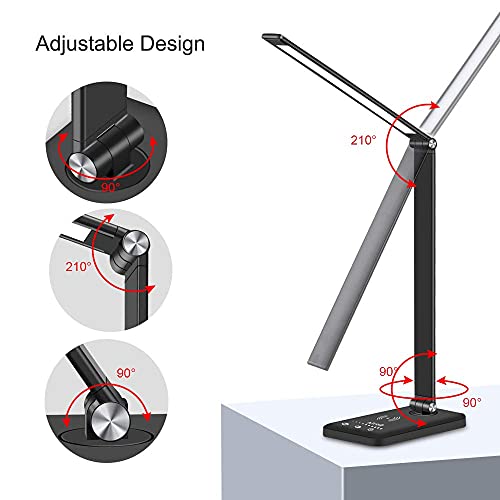 AFROG Multifunctional LED Desk Lamp,Rechargeable Table Lamp,with USB Charging Port,5 Lighting Modes,5 Brightness Levels,Touch Control,30/60 Min Auto Timer,Eye-Caring Office Lamp,5000K,8W