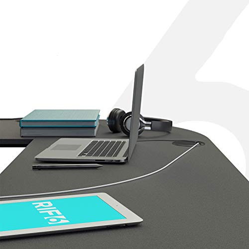 RIF6 L-Shaped Computer Desk - 59.4" Home Office Corner Desk with Adjustable Keyboard Tray - Durable Black Surface Study Table for PC Laptop Gaming and Writing - with Sturdy Adjustable Steel Legs