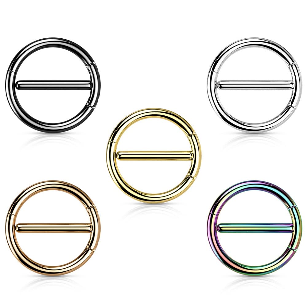 14GA Stainless Steel Dual Hinged Nipple Rings, Sold as a Pair (Gold Tone)