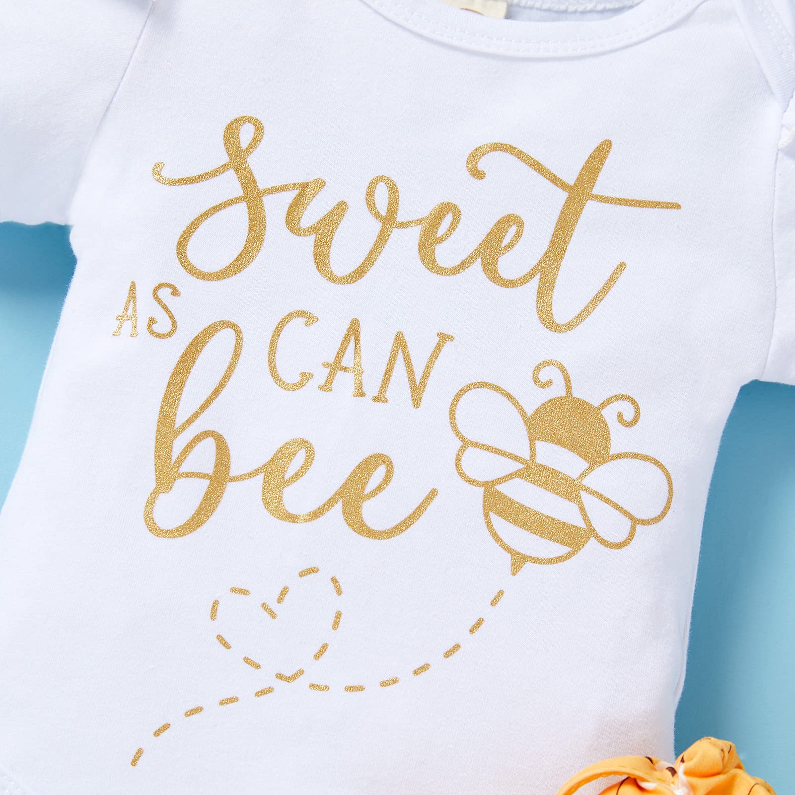 GRNSHTS Infant Baby Girl bumble bee clothes Letter Print Romper Honey Bees Pants Bowknot Headband Outfits Set(Yellow 2, 3-6 Months