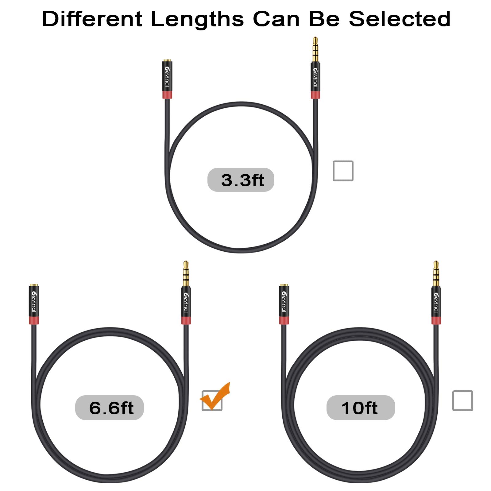 Devinal 3.5mm TRRS Headphone Extension Cable, 1/8" inch Female 4-Pole to Male Extension Cord, Mini-Jack Aux Stereo Audio Connector 6.6Ft/2M (2 Pack)