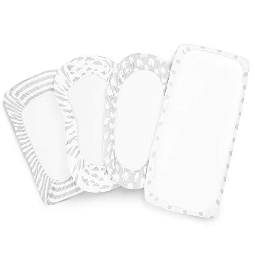Bassinet Bed Sheets β Premium Bassinet Fitted Sheets 4 Pack β 100% Jersey Knit Cotton Cradle Sheets β Bassinet Bedding for Standard Size Oval or Halo Bassinet Pads β Bassinet Sheet for Boy & Girl