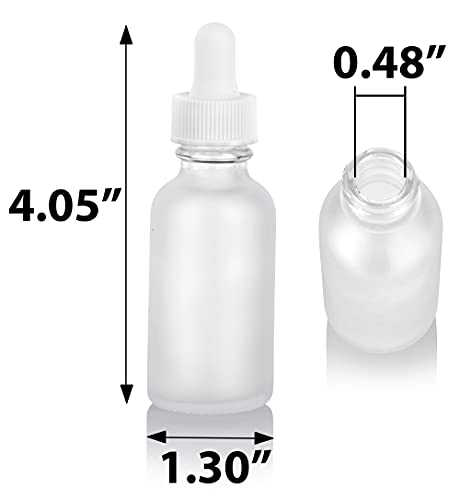 JUVITUS 1 oz Frosted Clear Glass Boston Round Empty Bottle with White Graduated Measurement Glass Dropper (12 pack)