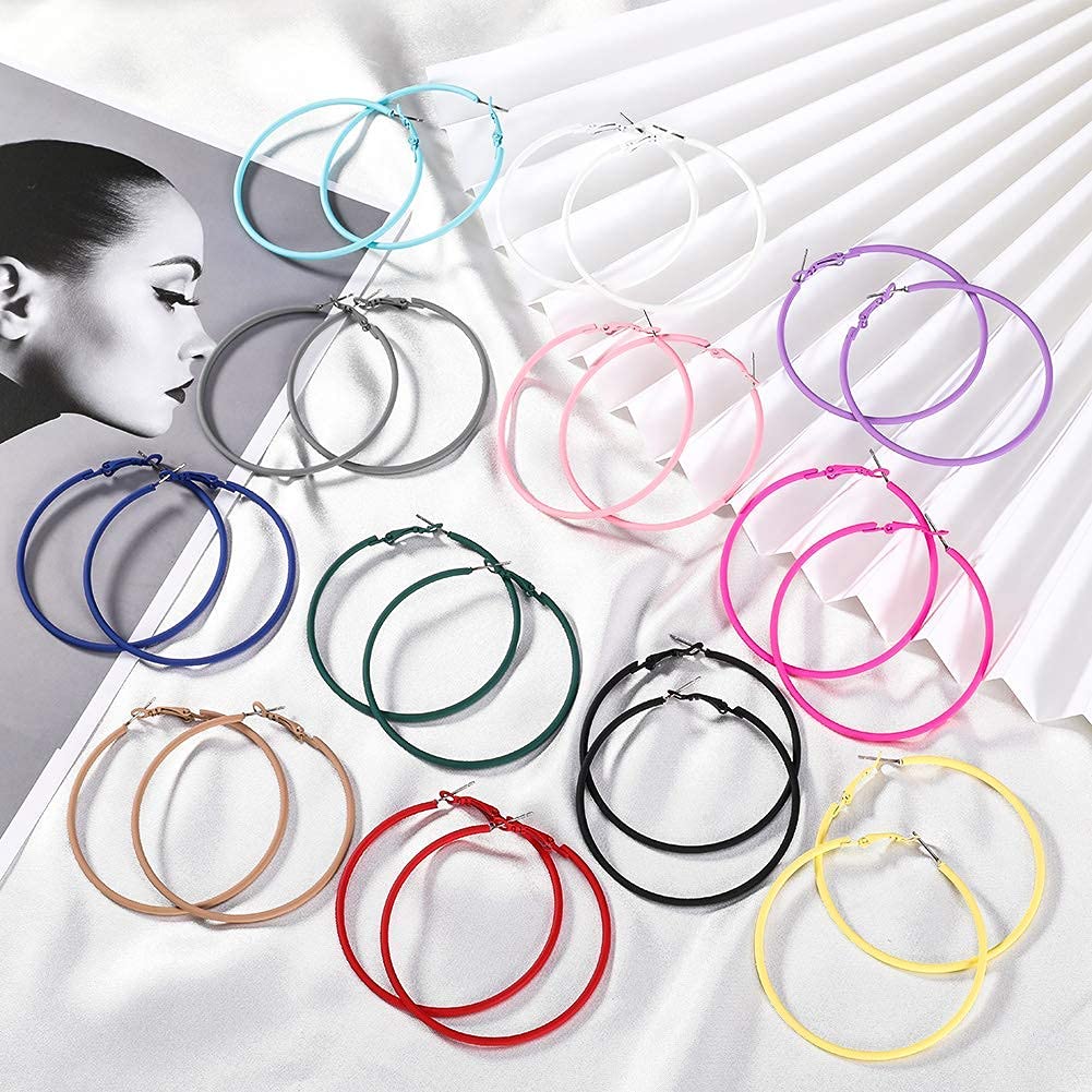 12 Pairs 80s Hoop Earring Retro Earrings Dangle Earrings Colorful Neon Earrings (6cm)