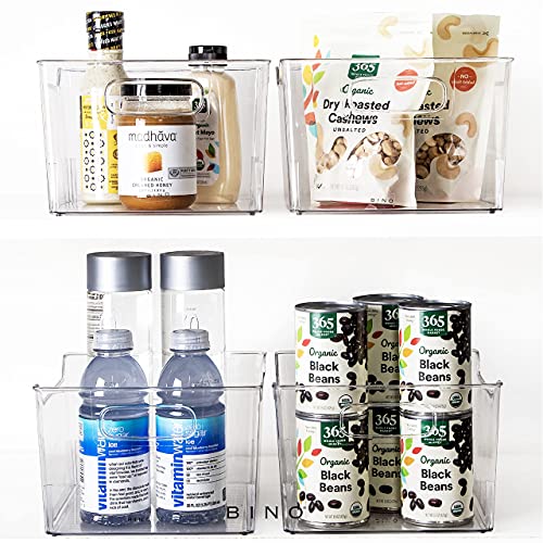 BINO | Plastic Storage Bins - 4 Pack | THE LODGE COLLECTION | Clear Storage | Containers for Organizing with Handles | Pantry Kitchen Organization | Fridge Organizer | Bathroom | Shelves Cabinet