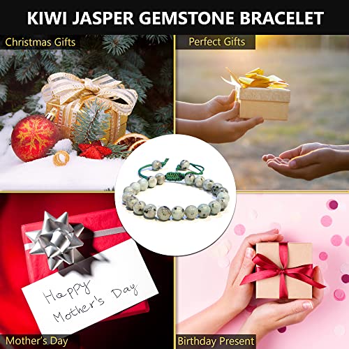 Adjustable Crystal Bracelet β Kiwi Jasper Gemstone Bead Bracelet β Chic Gemstone Bracelet for Men and Women β 8mm Round Healing Crystal Bead Bracelets (Kiwi Jasper)