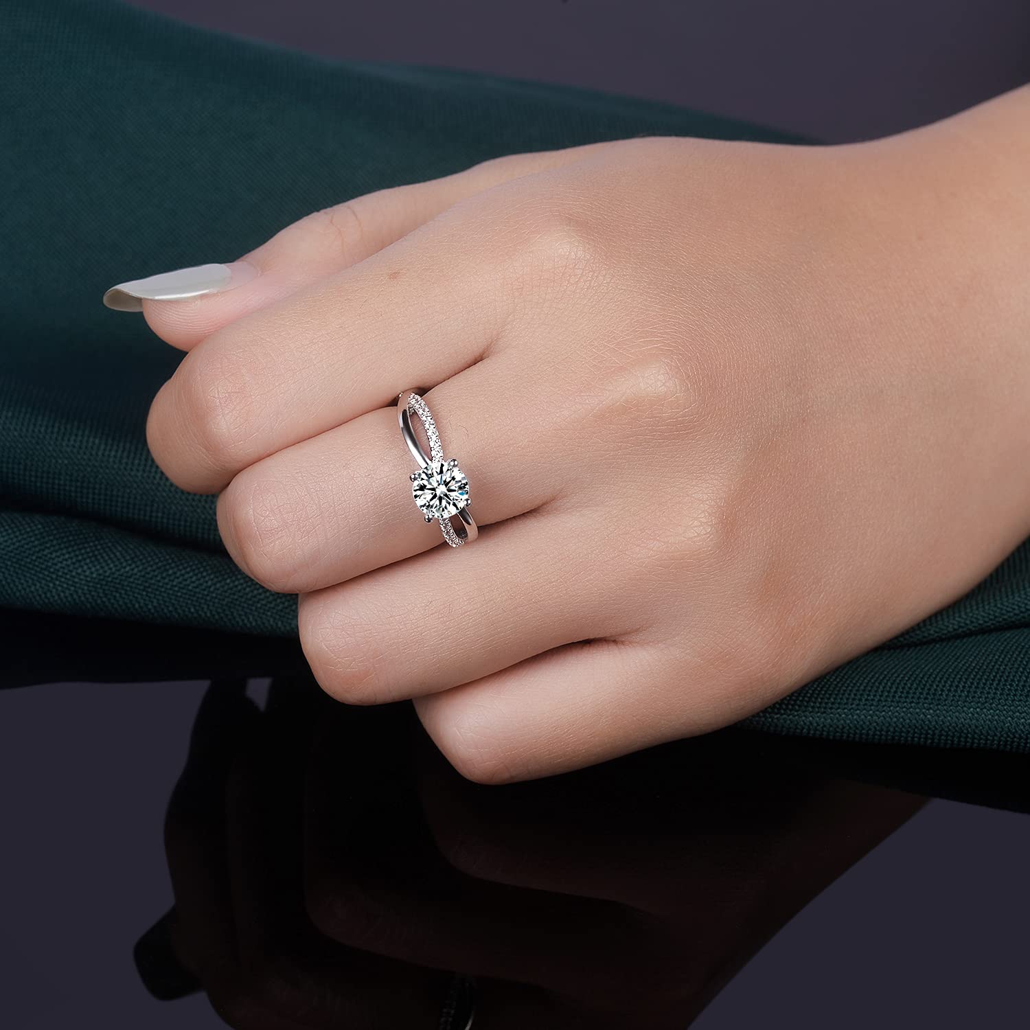 18K White Gold Plated Infinity Twisting Round Cubic Zirconia Promise Engagement Eternity Halo CZ Wedding Anniversary Created Diamond Ring for Women Men (5)