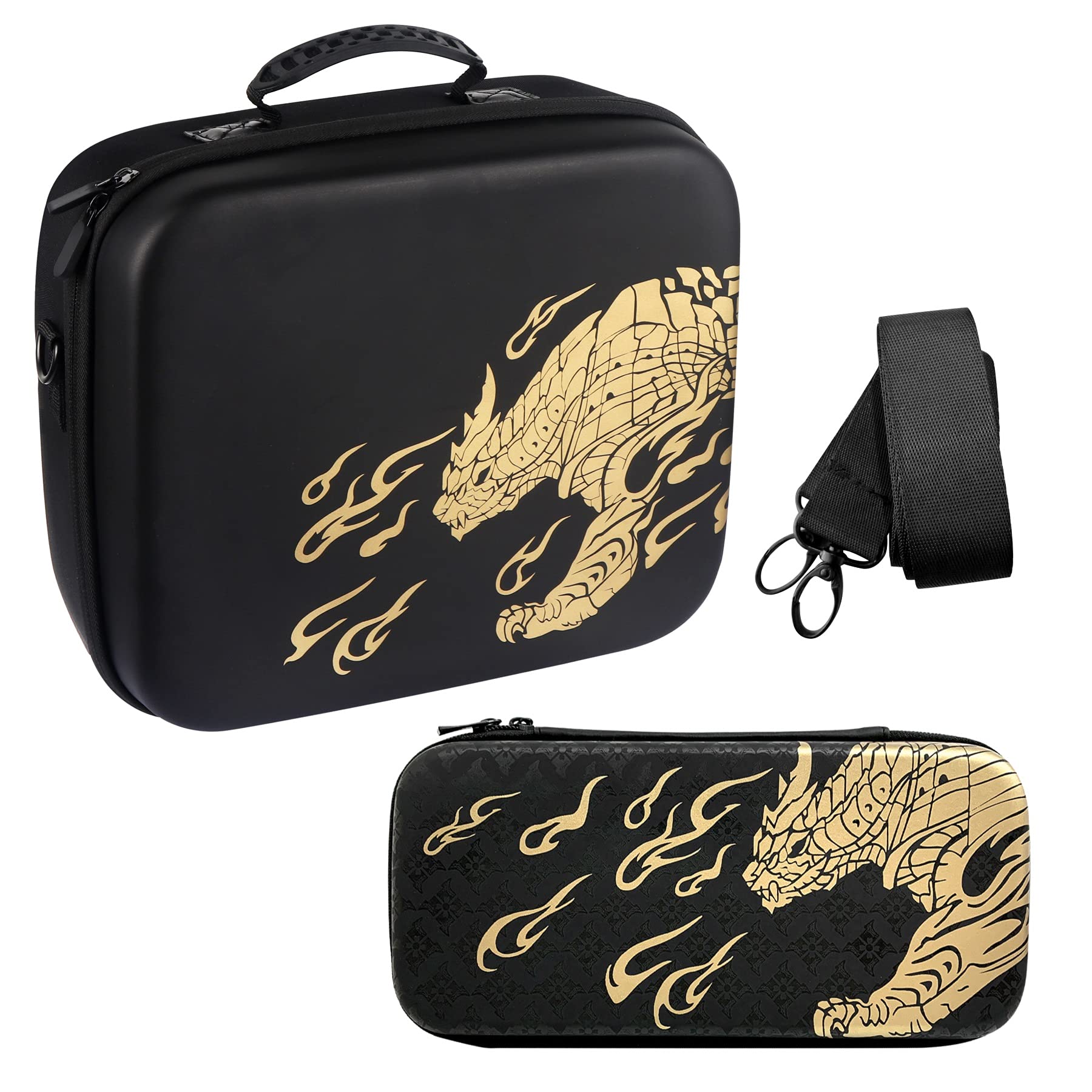 17 in 1 Switch Carrying Case Accessories Bundle Kit: Monster Hunter Rise Carry Case, Joycon Grip, Wristband, TPU Protective Cover, Playstand, Screen Protector, Ring-con Storage Bag, Game Card Box Etc.