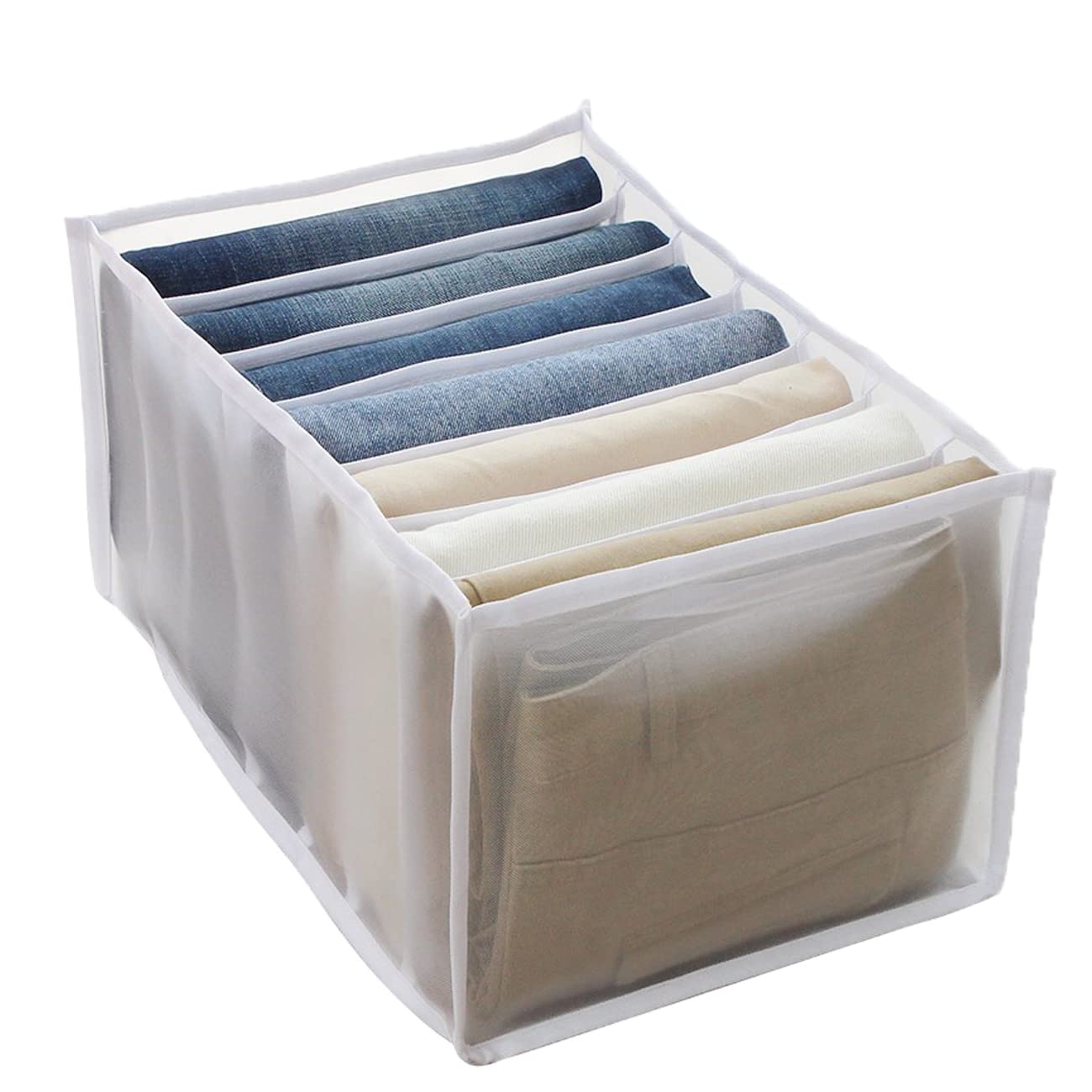 7 Grids Wardrobe Clothes Organizer, Ksndurn White Closet Organizers - Storage Baskets / Clothes Drawer Mesh Separation Box (model)