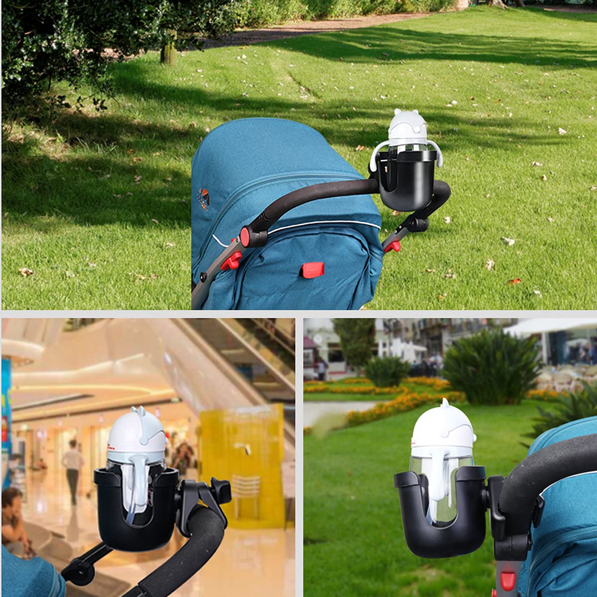 NUOSHIKE Stroller Cup Holder, Baby Water Bottle Holder, Bicycle Bottle Holder, Wide Calibre, Universal Cup Holder for Rollator, Boat, Walker, Wheelchair, with 2 pcs Stroller Hook SCH4037 Black