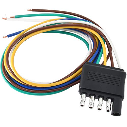 Oyviny 5 Way Flat Trailer Wiring Harness Plug with 22 inch Wire Lead Trailer End Durable 5 Pin Male Connector Trailer Light Wiring Harness Extension for Trailer RV Boat Color-Coded Waterproof