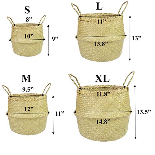 BeeGreeny Seagrass Belly Basket | Handwoven Foldable Storage Basket with Handles for Laundry, Picnic, Pot Cover, Decor | Natural, Eco-Friendly Household Items