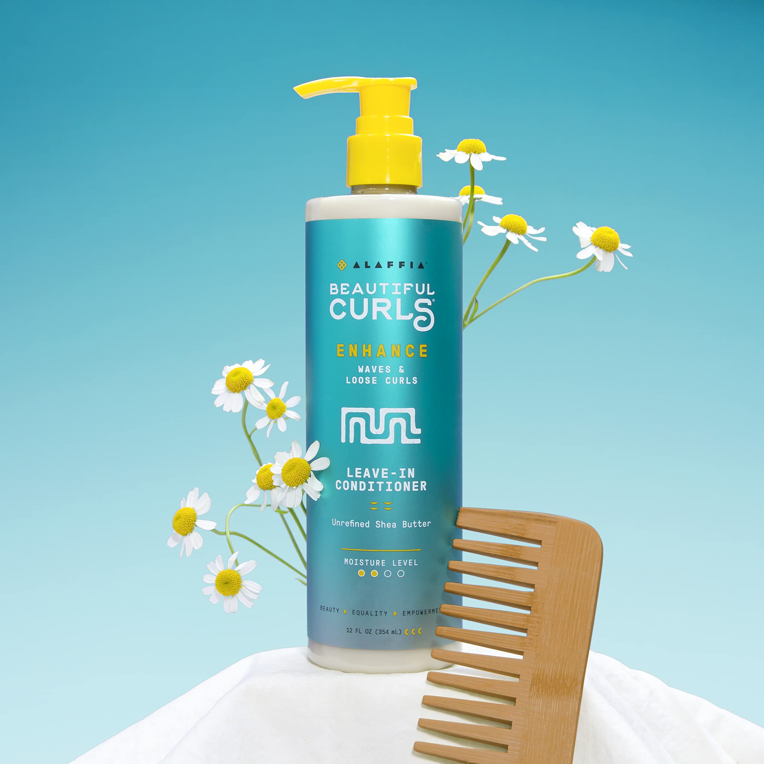 Alaffia Beautiful Curls Curl Enhancing Leave in Conditioner, Wavy to Curly Hair Products, Natural Moisturizer, No Sulfates with Shea Butter, Coconut Oil, Chamomile, 12 Fl Oz
