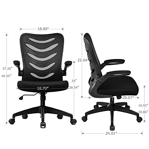COMHOMA Office Chair Ergonomic Desk Computer Chair with Flip Up Arms Lumbar Support Adjustable Swivel Mid Back for Home Office Black