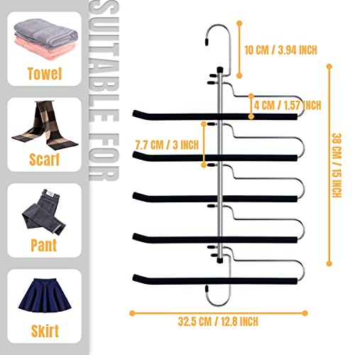 3 Pack Pants Hangers Space Saving Heavy Duty Magic Slacks Jeans Trouser Hanger, Non-Slip Foam Padded 5 Layers, Multi-Purpose Premium Metal Closet Organizer for Leggings
