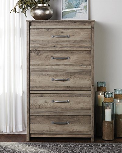 Ameriwood Home Bassinger 5 Drawer Dresser, Gray Oak
