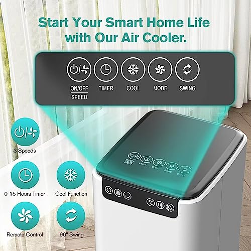 41'' Portable Air Conditioners, 3-1 Evaporative Air Cooler w/Remote, 15H Timer, 90° Swing, Portable AC with 1700ML Water Tank, 8 Ice Boxes, 3 Modes 3 Speeds Cooling Tower Fan For Room Home Office