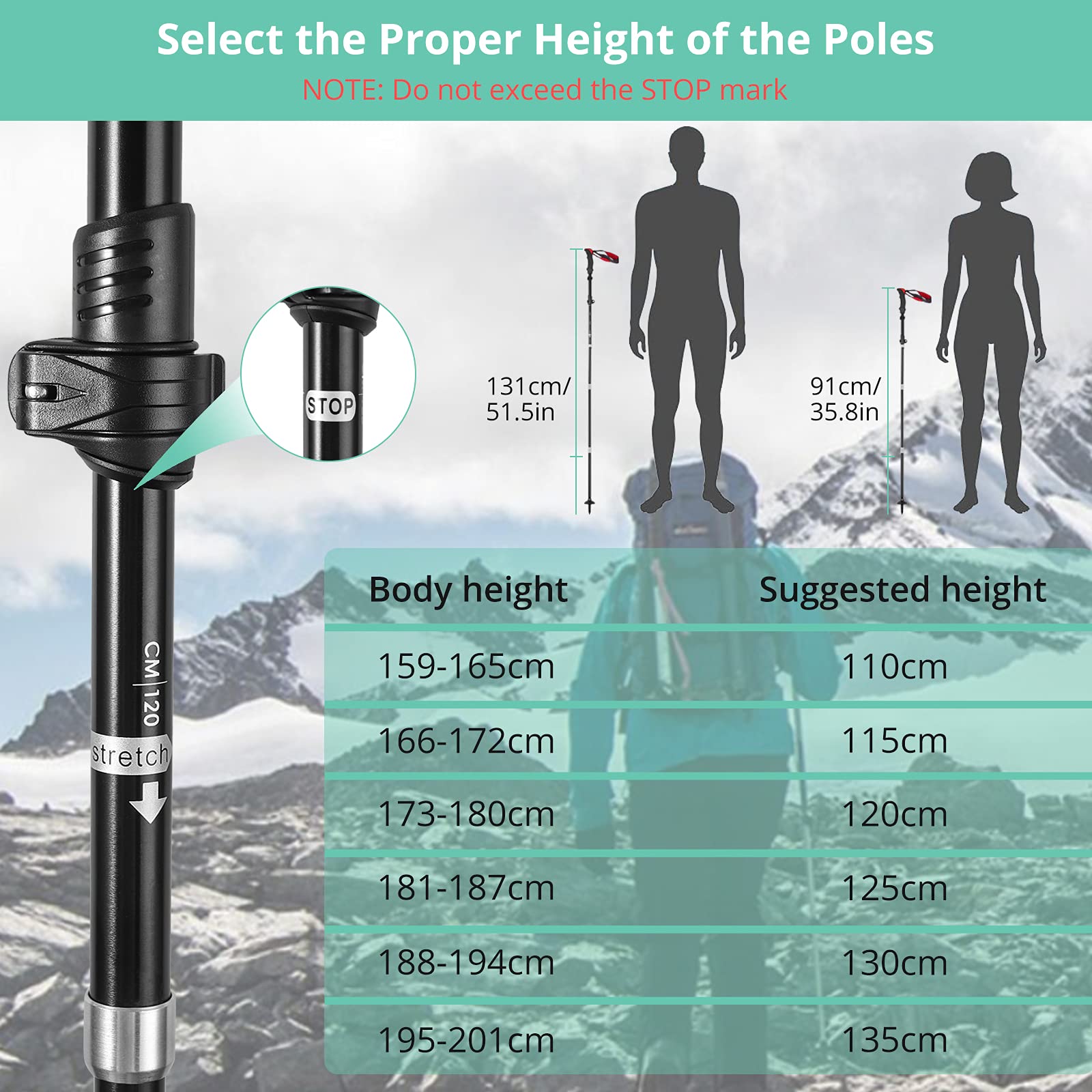 2 Pack Hiking Trekking Poles, VINTEAM Aluminum Collapsible Walking Stick 110-135cm Adjustable Walking Trekking for Hiking, Camping, Mountaineering, Backpacking