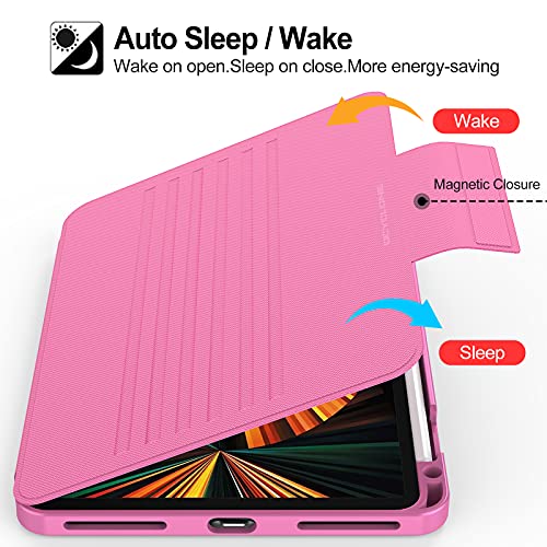 OCYCLONE Protective Case Compatible with iPad Pro 11 inch 3rd 2nd Generation 2021 2020, 6 Viewing Angles Magnetic Stand with Pencil Holder Smart Auto Wake Sleep, Pink