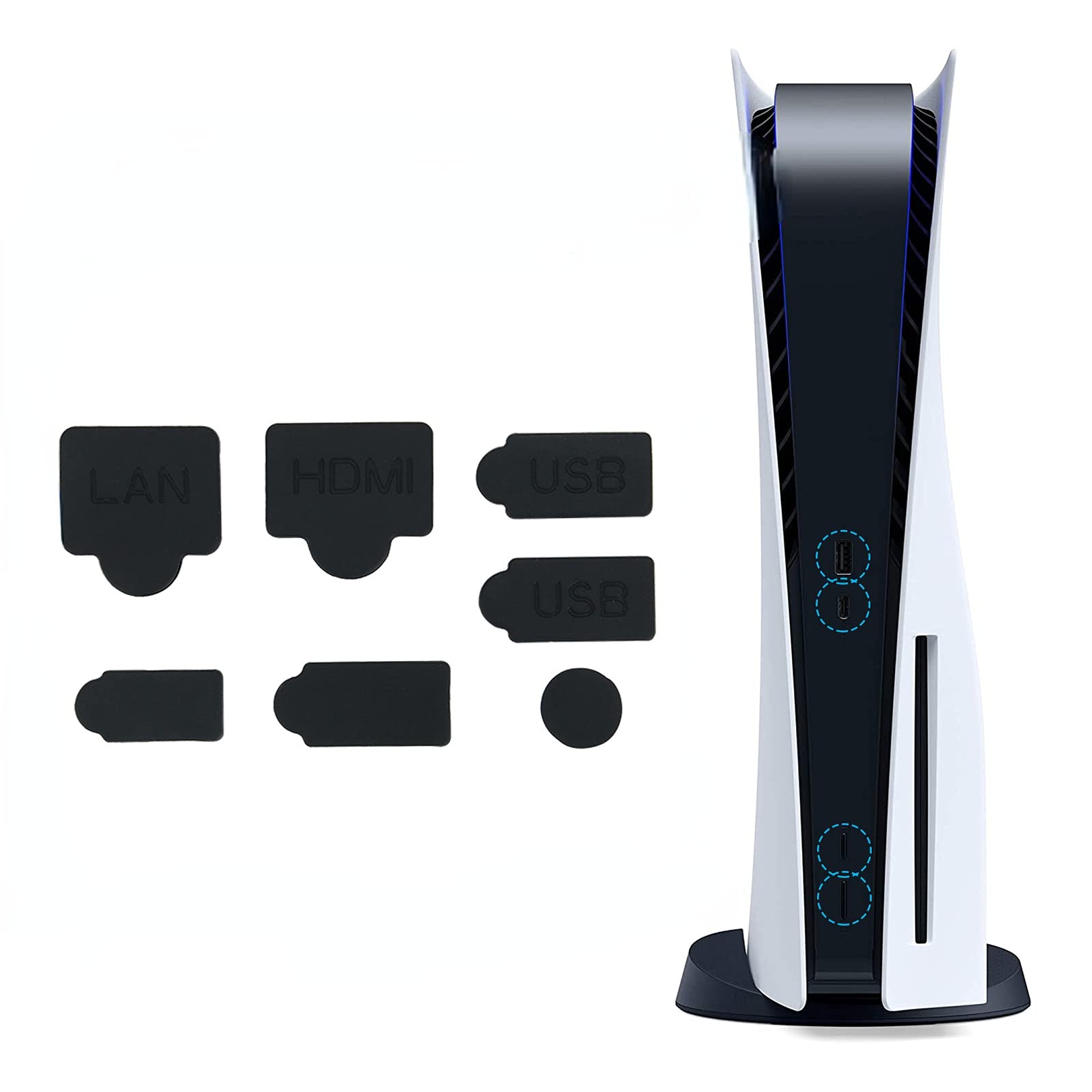 7PCS Silicone Dust Plugs Set USB Interface Anti-Dust Cap Stopper Cover for PS5 Game Console