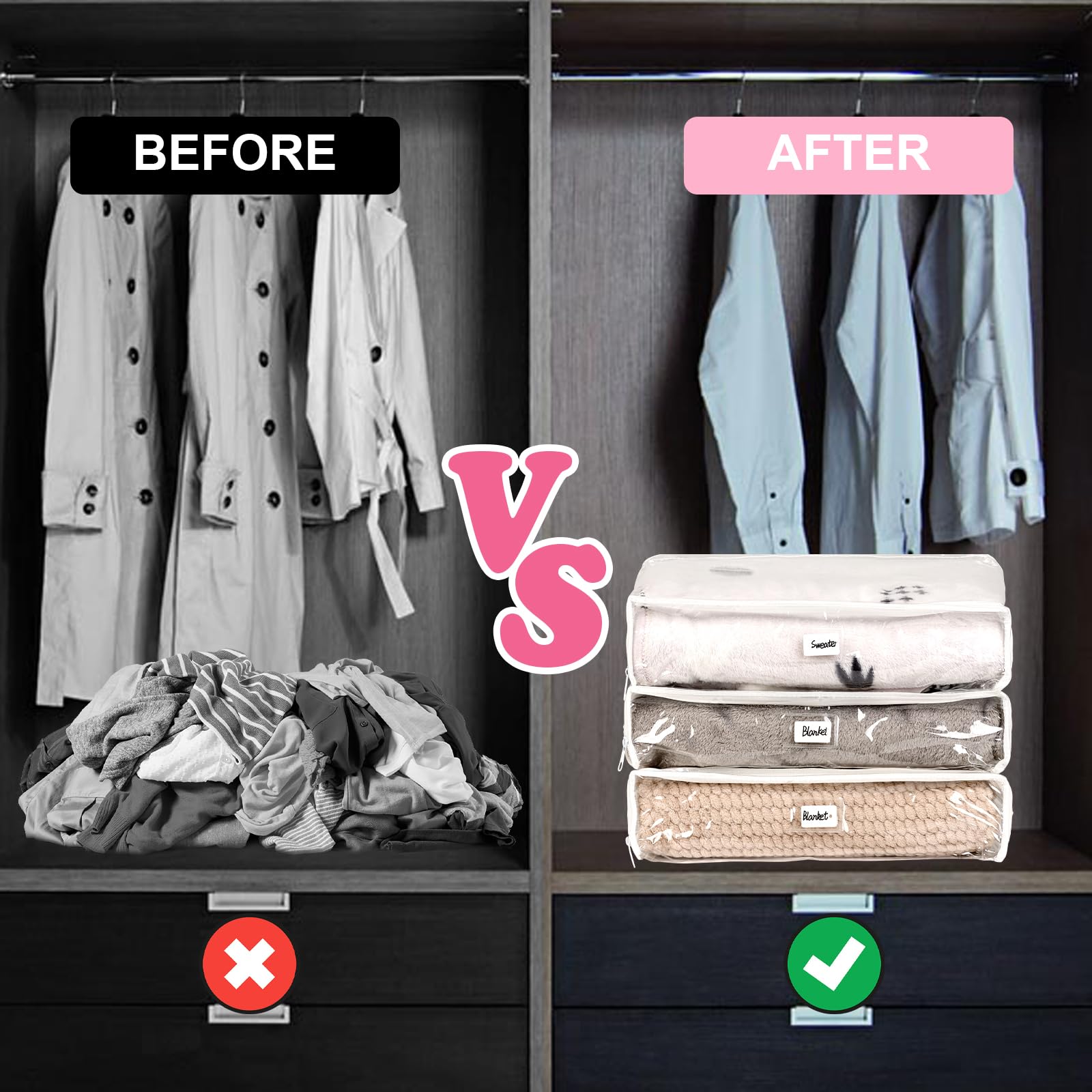16 Pcs Clear Vinyl Storage Bags with Zipper, Sweater Plastic Storage Bags,Blankets Storage Bags,14 x 11x 3 Inch, Waterproof Organizer for Clothes, Bed Sheet, Throws Pillows, Multi-Purpose