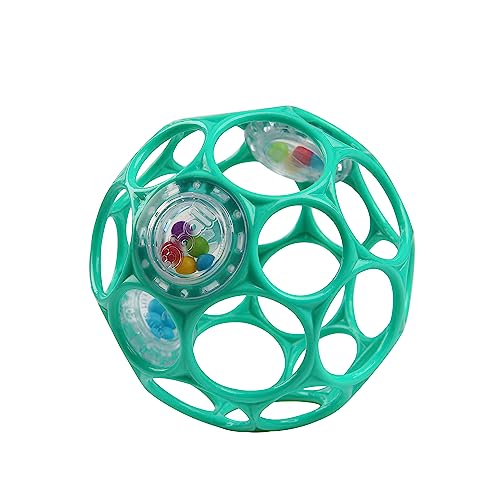 Bright Starts Oball Rattle Easy-Grasp Toy, Teal - 4", Ages Newborn Plus, 1 Count (Pack of 1)