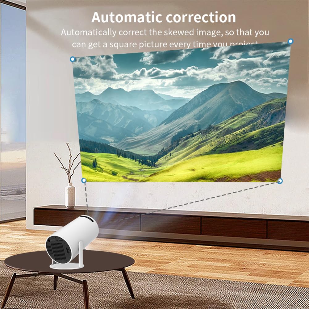 180 Degree Rotatable Freestyless FHD HDR Smart Portable Projector for Indoor and Outdoor Home Theater, Low Noise,Automatic Focusing,Big Screen Experience