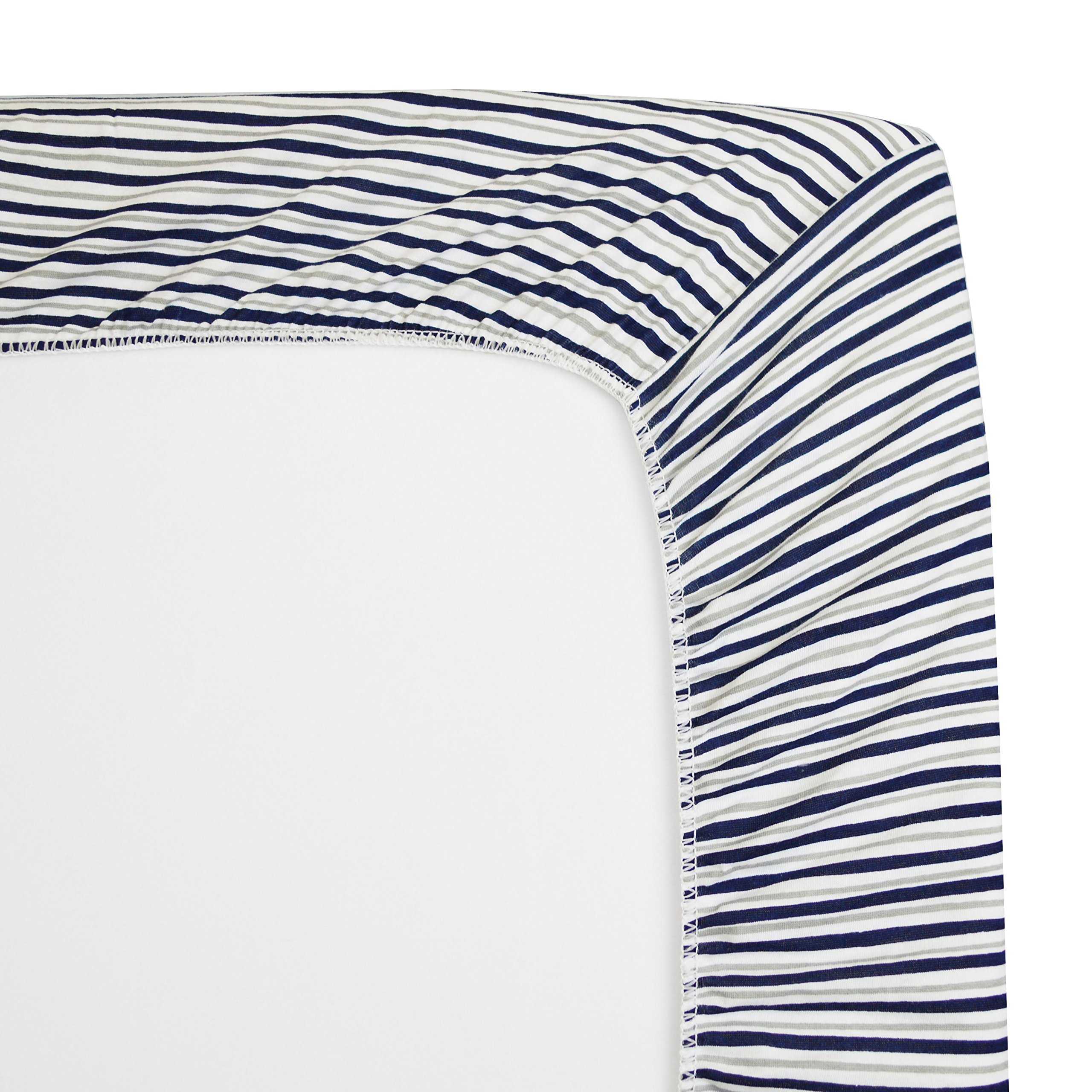 American Baby Company Printed 100% Cotton Jersey Knit Fitted Portable/Mini-Crib Sheet, Navy/Grey Funny Stripes, Soft Breathable, for Boys