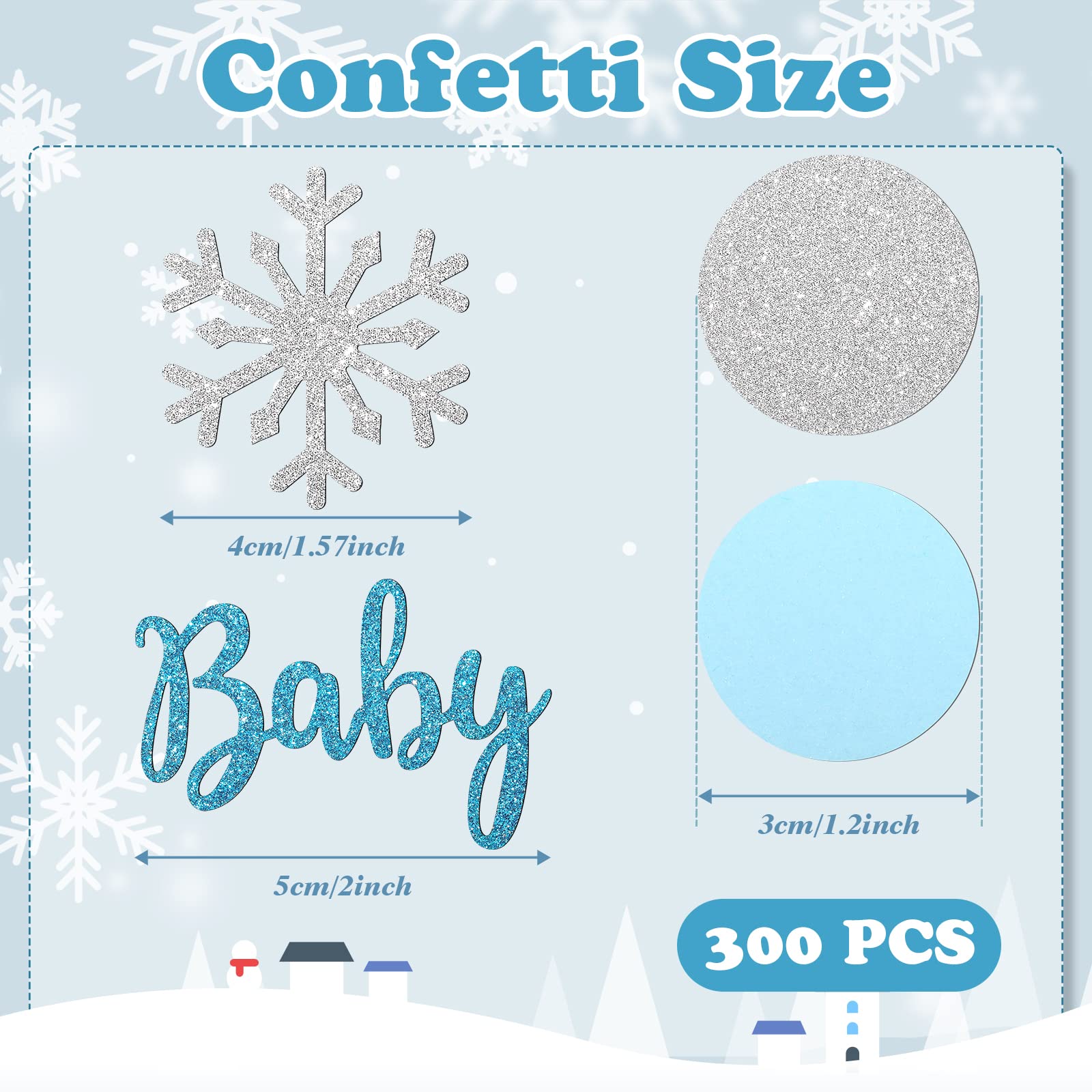 300 Pcs Winter Baby Shower Table Confetti Glitter Snowflake Confetti Silver White Table Decorations Paper Sprinkle Party Decorations for Baby Shower Gender Reveal Birthday Winter Party Decors (Blue)