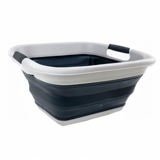 SAMMART 25L (6.6 Gallon) Collapsible Laundry Basket/Tub - Foldable Storage Container/Organizer - Portable Washing Bin - Space Saving Hamper, Water Capacity: 19L (5 Gallon) (Grey/Slate Grey)